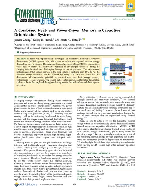 Pdf A Combined Heat And Power Driven Membrane Capacitive Deionization System