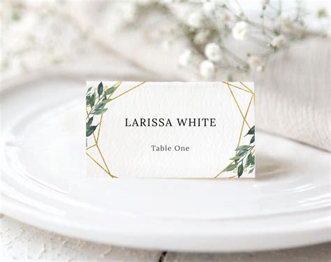 Editable Wedding Place Cards Template Greenery Gold Name Cards