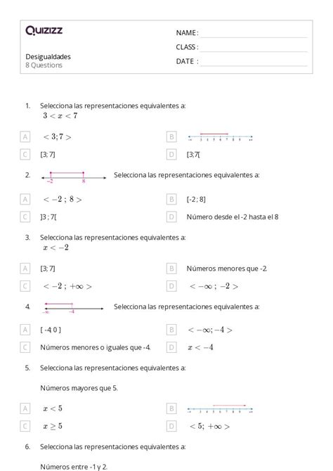 50 Ecuaciones Y Desigualdades Hojas De Trabajo En Quizizz Gratis E