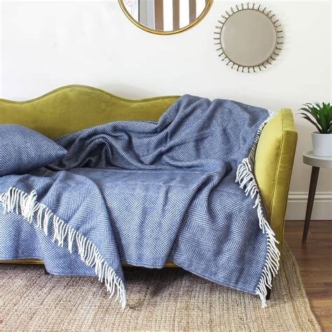 Extra Large Slate Blue Herringbone Wool Throw By Marquis Dawe