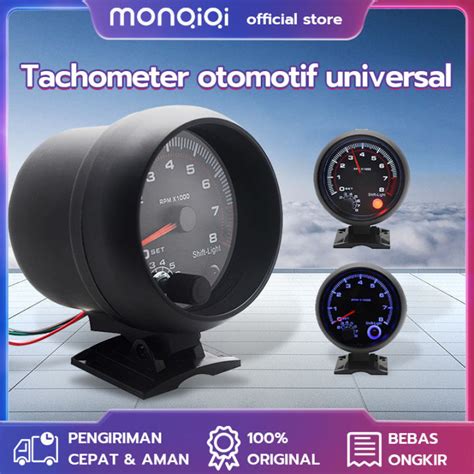 tachometer otomotif universal hitam 3 75 inci meteran putih inter