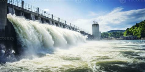 AI Generated Hydroelectric Dam Generating Green Energy From Flowing Water AI Generated