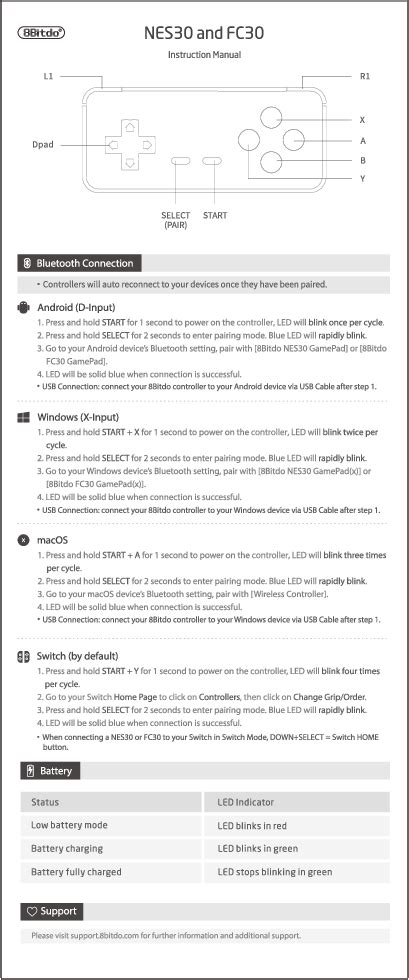 8bitdo Nes30 Classic Controller Instruction Manual