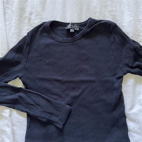 Topshop Black Ribbed Longsleeve Black Dark Navy Depop