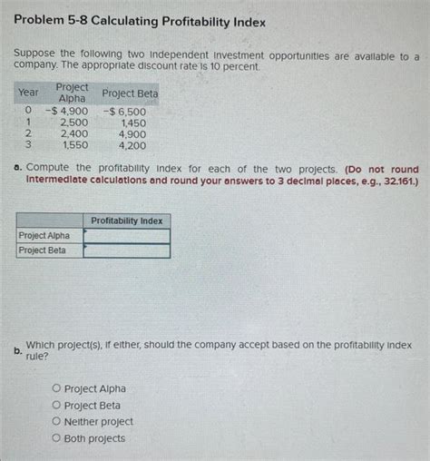 solved problem 5 8 calculating profitability index suppose