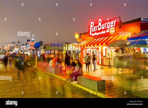 View Of Shops And Route 66 End Of Trail Sign On Santa Monica Pier