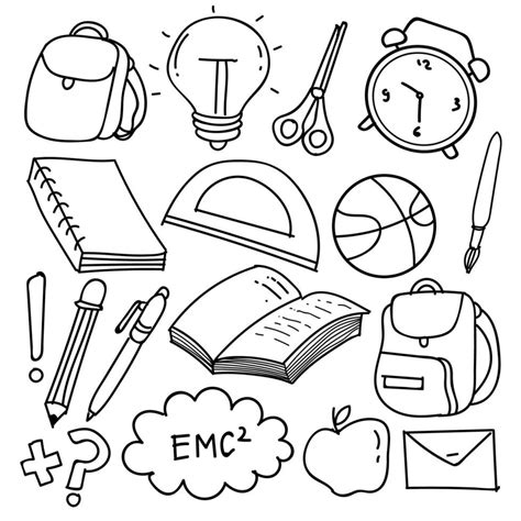 Set Of Hand Drawn School Clipart Vector Doodle School Icons And