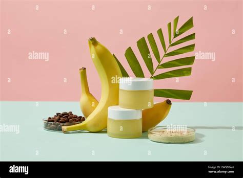 Mockup Scene For Cosmetics Of Banana And Coffee Extracts With Minimal