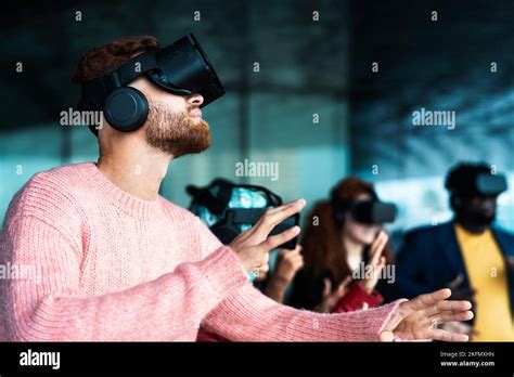 Young Friends With Simulation Experience With Futurist Virtual Reality
