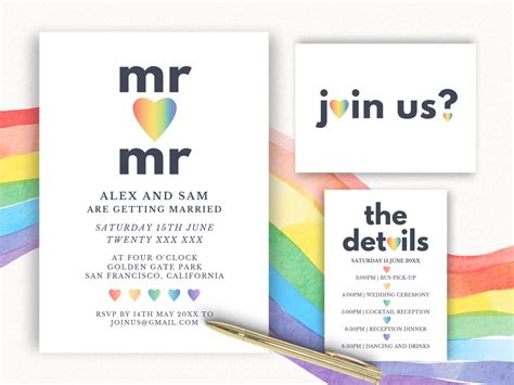 Lgbtq Wedding Invitation Bundle Template Same Sex Wedding Invite Set