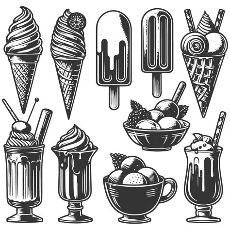 Ice Cream And Sundaes Set Of Retro Ice Cream And Sundaes Illustration