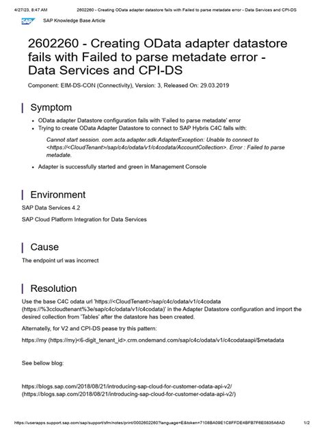 2602260 Creating Odata Adapter Datastore Fails With Failed To Parse