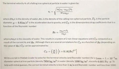 The Terminal Velocity Vt Of A Falling Iron Spherical Chegg