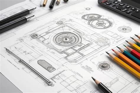 Premium Photo Engineering Schematic Illustration Mockup
