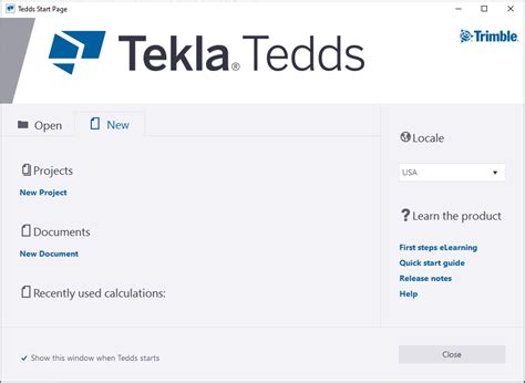Start Tekla Tedds Tekla User Assistance