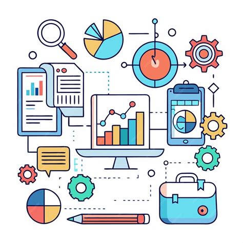 Data Analysis And Strategy Icons And Symbols With Charts And Graphs On