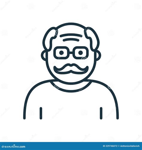 Old Senior Person Line Icon Happy Elder Man Linear Pictogram Old