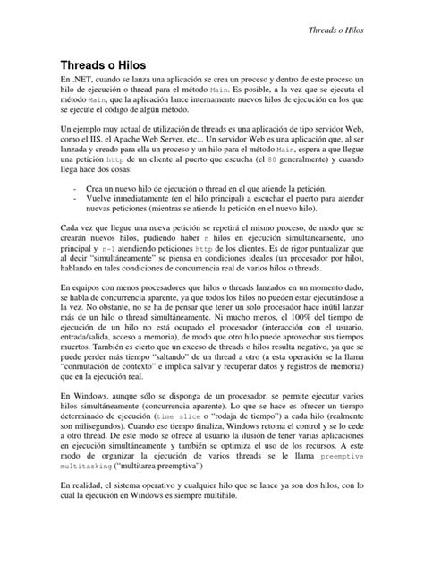 Threads Csharp Pdf Hilo Computación Arquitectura De Computadores