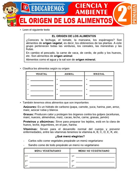 El Origen De Los Alimentos Para Segundo Grado De Primaria Pdf
