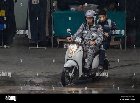 SAMUT PRAKAN THAILAND MAY 10 2023 Men In Military Navy Uniforms Ride