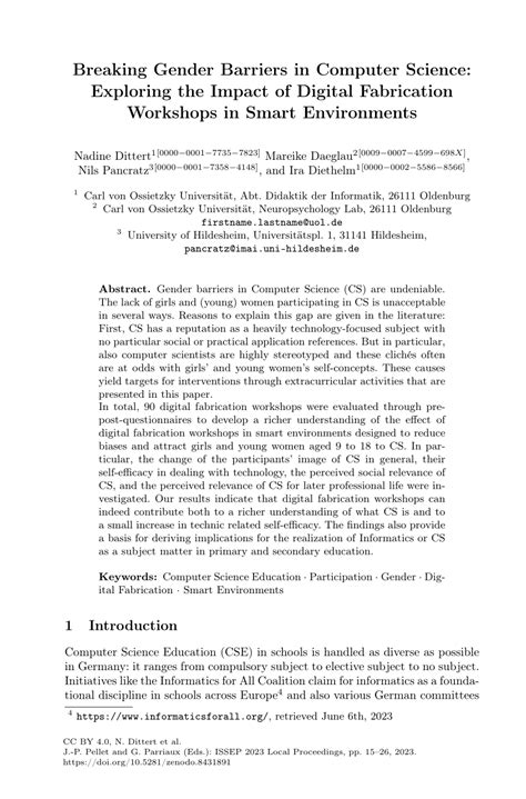 Pdf Breaking Gender Barriers In Computer Science Exploring The Impact Of Digital Fabrication