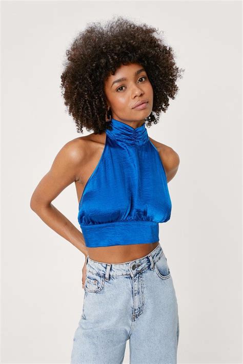 Heavy Satin Halter Crop Top