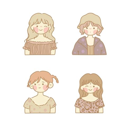 Premium Vector Set Of Cute Girl With Sticker