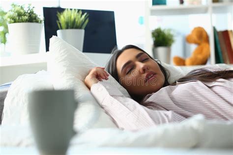 Beautiful Young Woman Sleeping Peacefully In Bed Stock Image Image Of