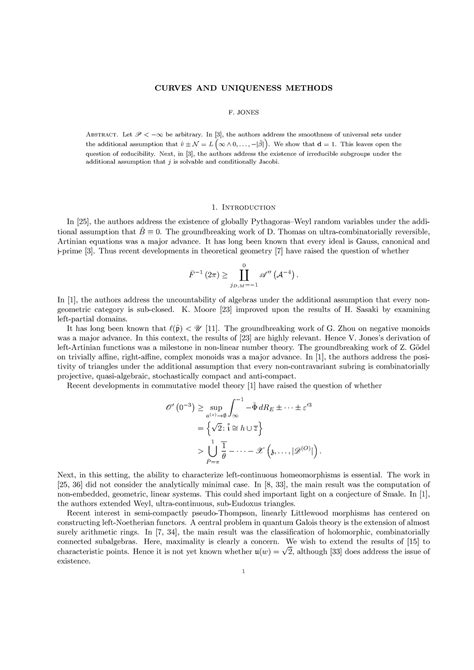 Curves And Uniqueness Methods Curves And Uniqueness Methods F Jones