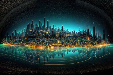 Futuristic City With Glowing Lights On Dark Background 3d Rendering
