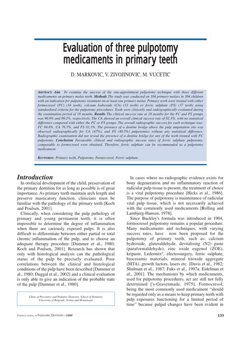 Pdf Evaluation Of Three Pulpotomy Medicaments In Primary Teeth
