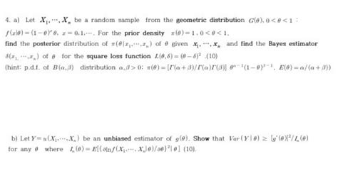 Solved 4 A Let X1⋯xn Be A Random Sample From The