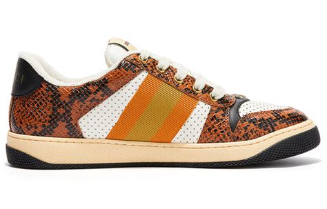 Gucci Screener Python Embossed Leather Sneakers Orange Black White 6