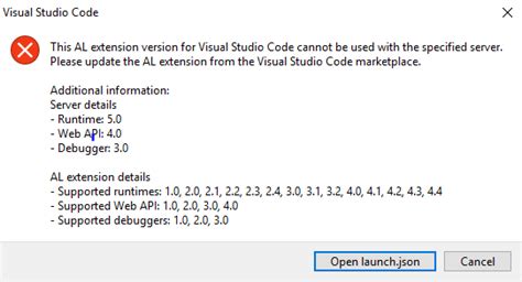 This AL Extension Version For VS Code Cannot Be Used With The Specified Server How To Get AL
