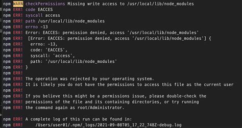 Missing Write Access To Usrlocallibnodemodules 오류 해결