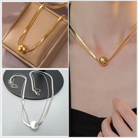Colar Choker Feminina De Camada Dupla Moda Bola De Sorte Cadeia De Osso