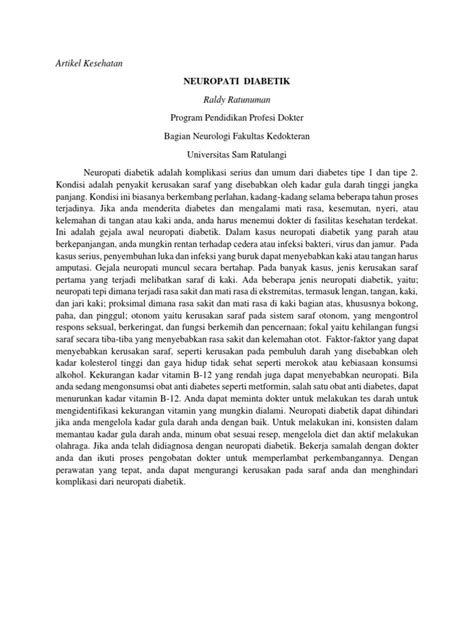 Neuropati Diabetik Artikel Kesehatan Pdf
