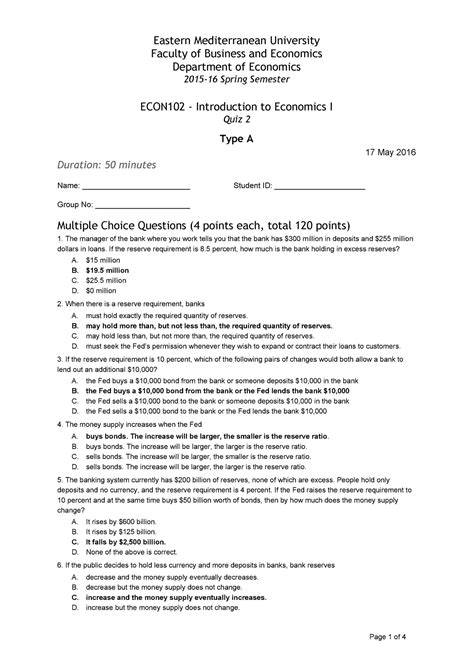 ECON102 2015 16 Spring Quiz 2 Answer Key Micro Economics Studocu
