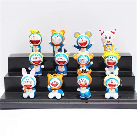 12pcsset Chinese Zodiac Doraemon Pvc Figure Model Toys Doreamon