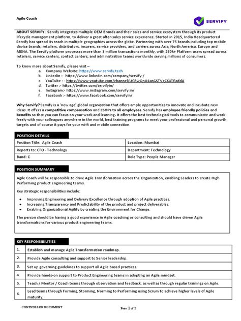 Agile Coach Job Description Pdf Agile Software Development Mentorship