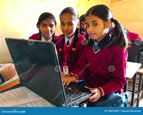 Asian Babe Girls Operating Laptop Computer At Class Room In India January 2020 Editorial Stock