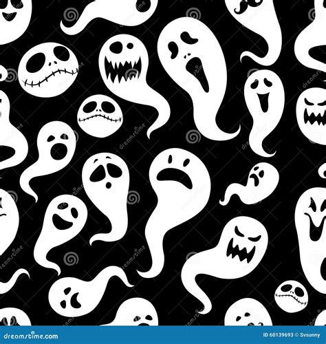 Seamless Pattern Of Vintage Happy Halloween Flat Ghosts Hallow Stock