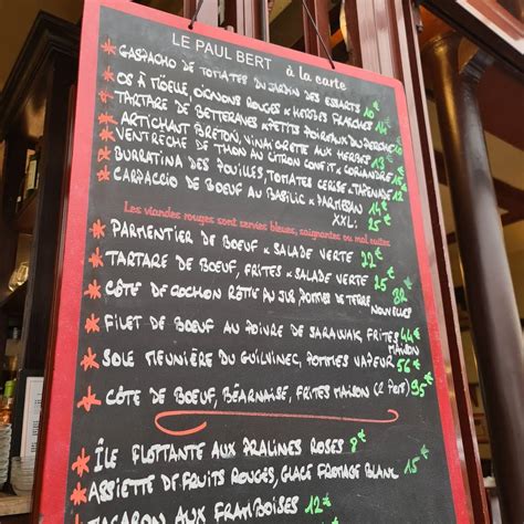 Menu At Bistrot Paul Bert Restaurant Paris