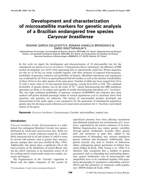 Pdf Development And Characterization Of Microsatellite Markers For
