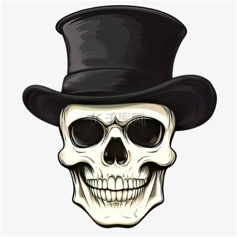 戴着高顶礼帽的头骨卡通素材图片免费下载 千库网