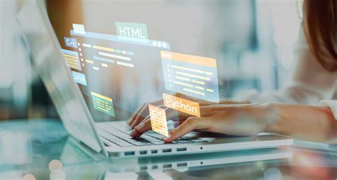 Software Developer Work With Coding Overlays Of Programming Languages