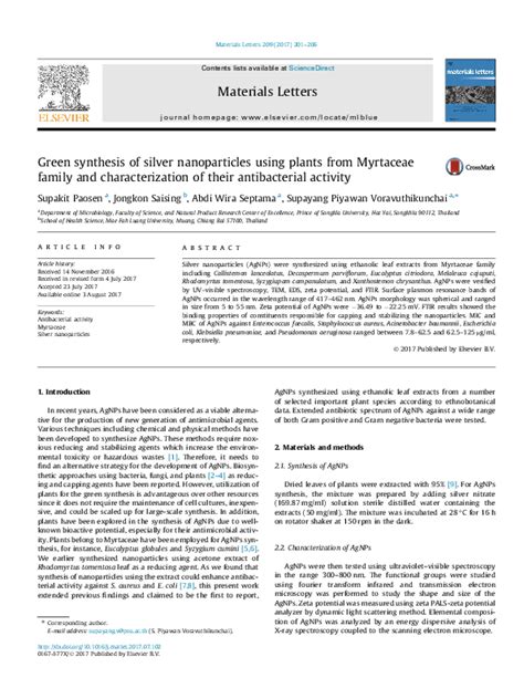Pdf Green Synthesis Of Silver Nanoparticles Using Plants From