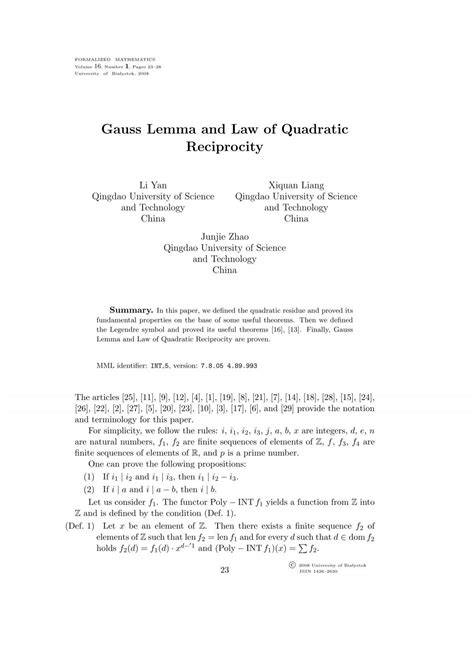 Gauss Lemma And Law Of Quadratic Reciprocity