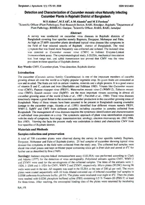 Pdf Detection And Characterization Of Cucumber Mosaic Virus Naturally Infecting Cucumber