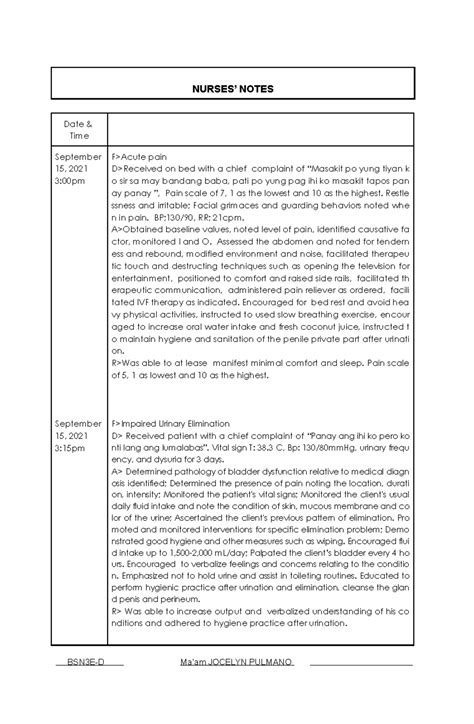 Fdar Charting Sample